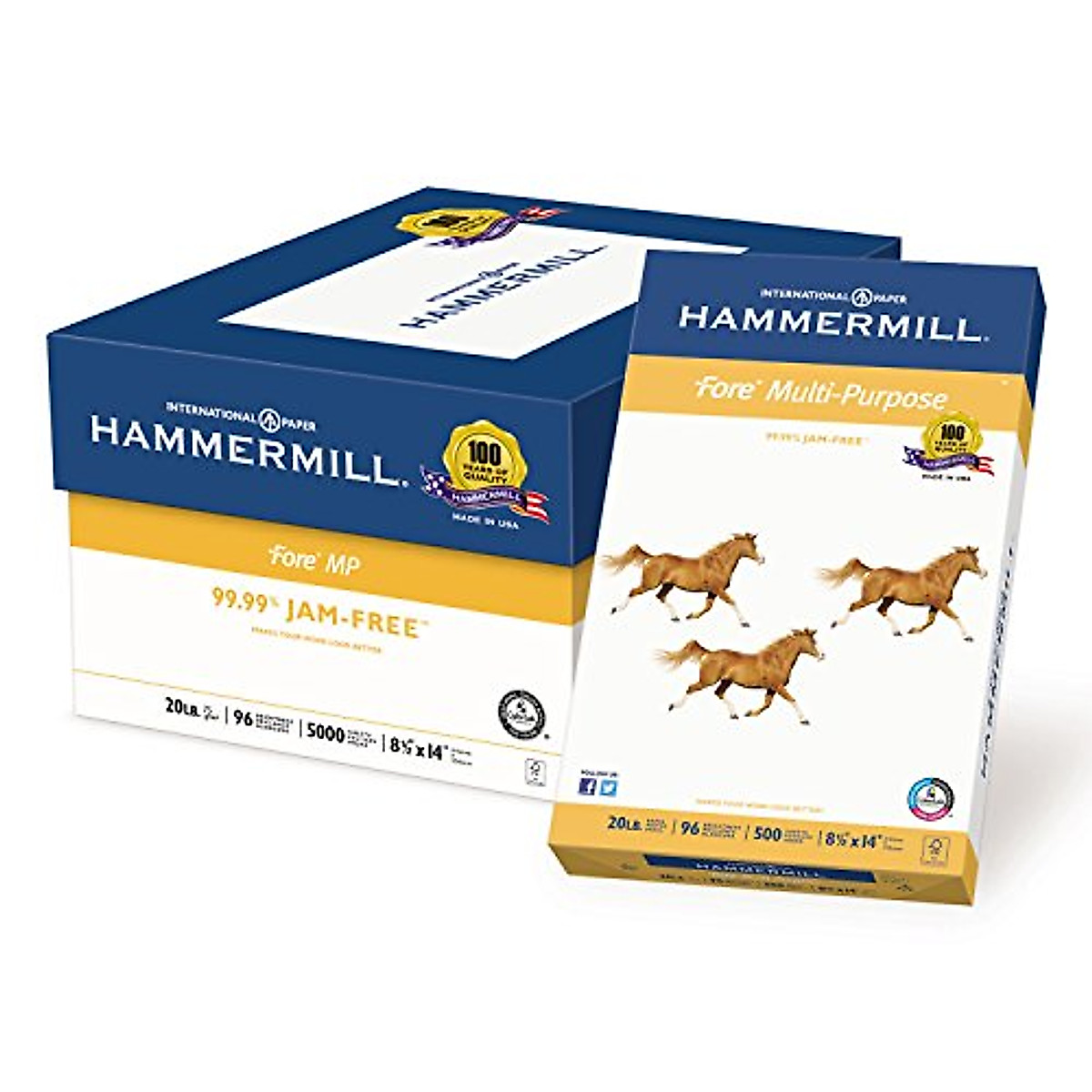Hammermill Printer Paper, Fore Multipurpose 20 lb Copy Paper, 8.5 x 14 - 1 Ream (500 Sheets) - 96 Bright, Made in the USA, 103291