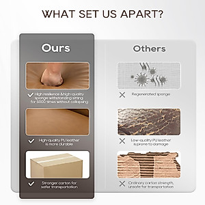 COLAMY 95Inches Oversized PU Leather Sofa for Living Room-Down Filled 3-Seater Modern Sofa with Extra Deep Seats, Wide Arm-Brown