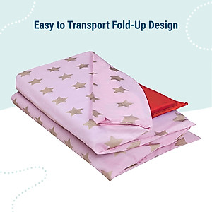 Wildkin Kids Nap Mat Cover – Soft, Sewn-in Flap, Durable & Fits 1.5" Vinyl Sleep Mats - Pink and Gold Stars
