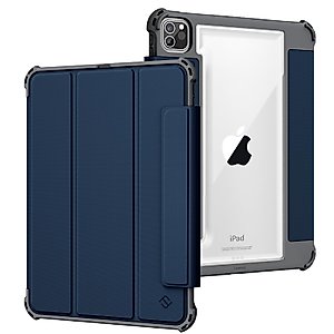 Fintie Hybrid Rugged Case for iPad Pro 11-inch (4th / 3rd Generation) 2022/2021 - Military Drop Tested Heavy Duty Protective Clear Cover with Pencil Holder, Also Fit iPad Pro 11" 2nd Gen, Navy
