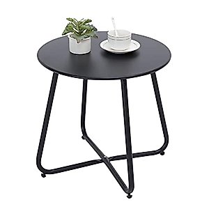 juserox Outdoor Table Small Patio Side Table, Round Metal Side Table, Weatherproof, Portable, Outdoor End Table for Garden, Balcony, Yard (Black)