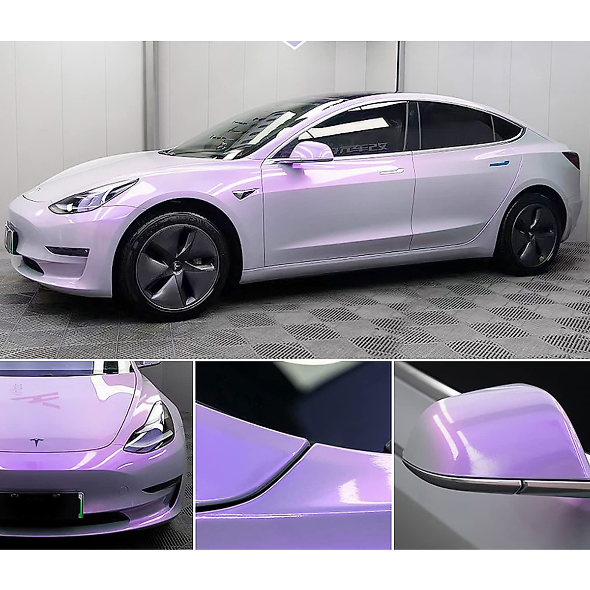 ASENDIWAY Chameleon Glossy Light Grey to Purple Car Vinyl Wrap Roll Color Change Adhesive Decal Sticker Film Stretchable Air Release DIY Vehicle Vinyl