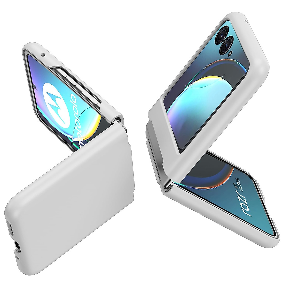 Yuanjing for Moto Razr 40 Ultra case (Screen Protector Included) Thin Hard PC Phone case for Moto Razr 40+ (White)