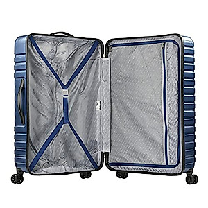 U.S. Traveler Boren Polycarbonate Hardside Rugged Travel Suitcase Luggage with 8 Spinner Wheels, Aluminum Handle, Navy, Checked-Large 30-Inch