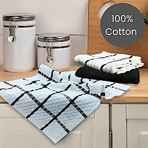 Linen Hub Terry Kitchen Dish Towels for Drying Dishes Set of 8, Soft Absorbent Tea Towel, Farmhouse Kitchen Towels with Hanging Loop, 100% Cotton Kitchen Towels for Easter, Christmas 15x25 Black White