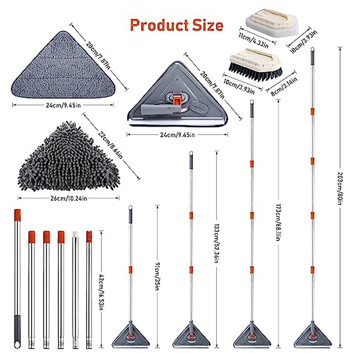 80 Inches Wall Mop with Long Handle Ceuku Wall Cleaner Mop with Extension Pole 39" to 80" Wall Duster With 3 Replacement Pad and 2 Tile Tub Brush, Wall Cleaner Mop for Cleaning Ceiling Window Tile Tub