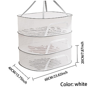 QmjdDymx Herb Drying Rack Herb Drying Rack 3 Layer Hanging Mesh Drying Net Collapsible Drying Rack with Zipper Opening for Plants, Buds, Fruits, Flowers, Vegetables, Cloth Dryer Rack