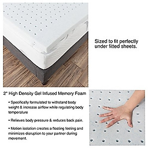Gel Infused Memory Foam Mattress Topper- 2 Inch King Size Memory Foam Mattress Pad with Ventilation for Support, Cooling, and Comfort by Bluestone