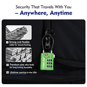 SURE LOCK TSA Compatible Travel Luggage Locks, Inspection Indicator, Easy Read Dials TSA Approved with Zinc Alloy