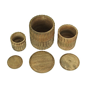 Things2Die4 Set of 3 Hand Carved Wooden Canister Decorative Storage Container Kitchen Decor, Brown, One Size
