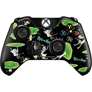 Skinit Decal Gaming Skin Compatible with Xbox One Controller - Officially Licensed Warner Bros Rick and Morty Portal Pattern Design