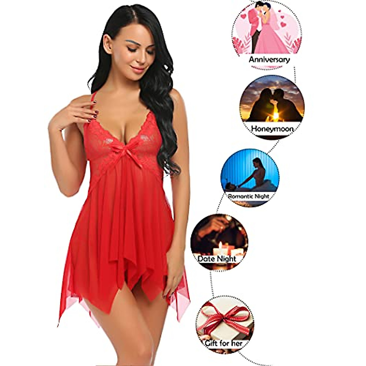 Avidlove Womens Red Babydoll Lingerie for Women Valentines Day Lingerie Negligee Lingerie Red L