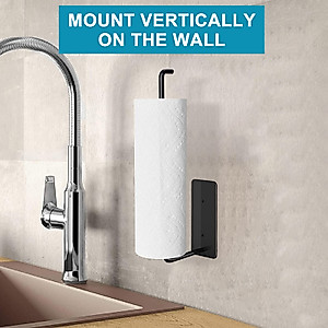 Self Adhesive Paper Towel Holder Under Kitchen Cabinet, Vanwood Paper Towel Rack Stick on Wall, Matte Black Paper Holder Mounted Vertical or Horizontal in Screws or Adhesive, SUS304 Stainless Steel
