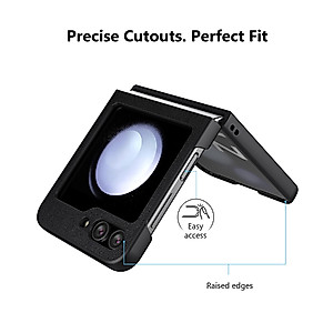 Cresee Case for Samsung Galaxy Z Flip 5 (2023) PU Leather Back & Hard PC Bumper Phone Case for Galaxy Z Flip 5 5G - Black