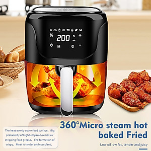 Henwenr Air Fryer 6 QT Airfryer Digital Air Fryer 8 Preset Menus Hot Air Fryer Cooker with Adjustable Temperature Control 30 Minute Timer Auto Shut Off Nonstick Tray ,1350W Air Fryer Black…
