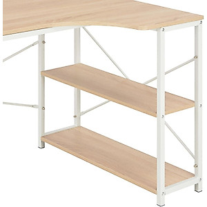 vidaXL Computer Desk Industrial Home Office Workstation PC Study Writing Working Table Corner Desk Furniture White and Oak 47.2"x28.3"x27.6"