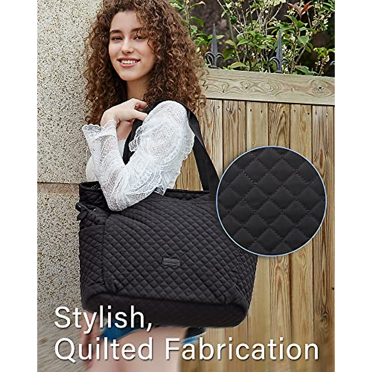BAGSMART Quilted Tote Bag, Top Handle Handbags for Women, Shoulder Bag, Durable Carry Handles, Machine Washable, 25L Large Hobo Bag for Work, School, Travel