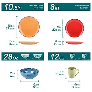 vancasso Navia Dinnerware Set 16 pieces Colorful Set for 4 Stoneware Spray Spot Patterned Service Dish with Dinner Plates, Salad Plates, Bowls, Mugs - Colorful