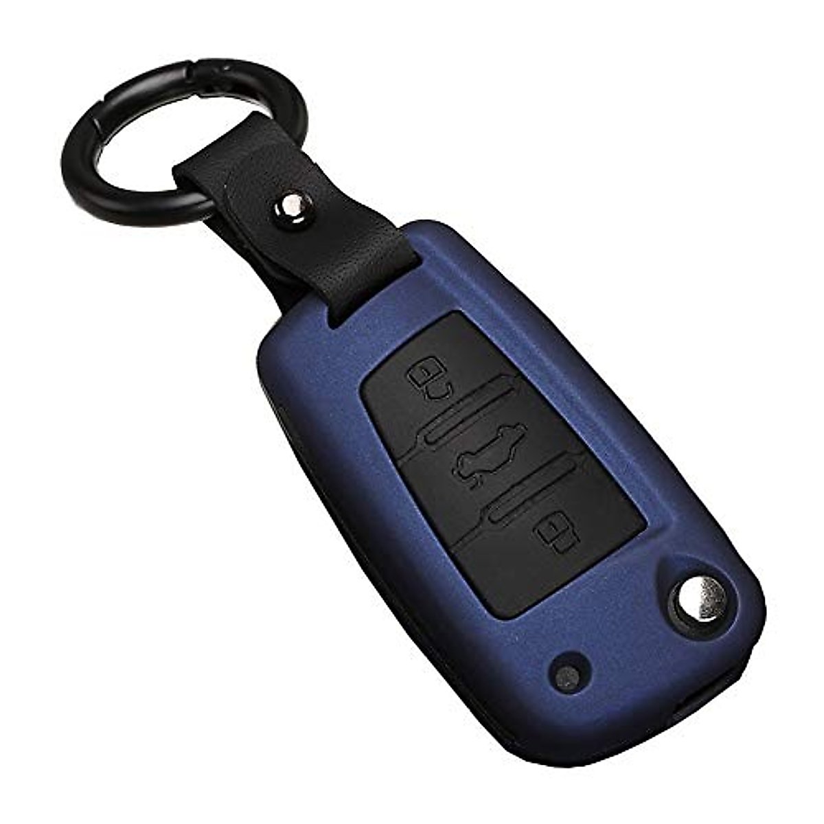 SANRILY Flip Key Cover Case for Audi A3 A6 Q3 Q7 Keyless Entry Key Holder Stylish ABS + Soft Silicone Appearance Key Protector Shell with Keychain Blue