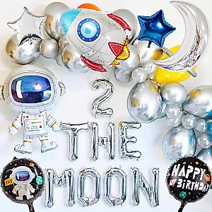10 PCS Space Theme 0-9 Birthday Balloons Decoration, Big Foil Mylar Number 0 Astronaut Spaceman Rocket Moon Star Balloons for Boy Space Galaxy Theme Birthday Party Supplies