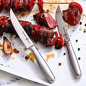 Messermeister Avanta 5” Fine Edge Steak Knife Set - German X50 Stainless Steel - Rust Resistant & Easy to Maintain - Includes 4 Steak Knives