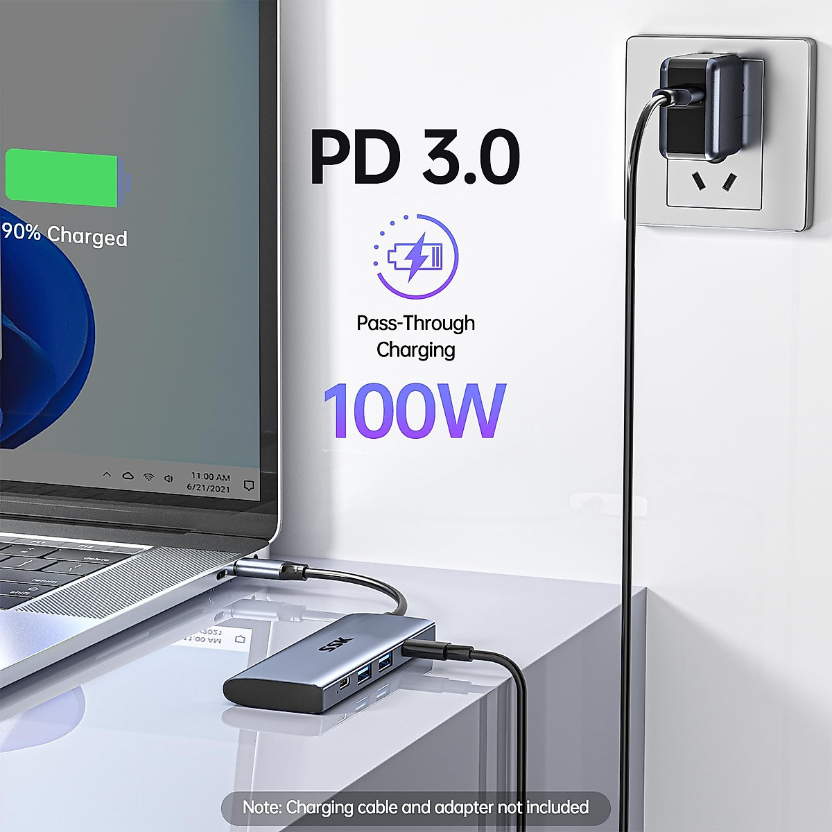 SSK USB C Hub - 10Gbps 4-in-1 Adapter with 100W PD