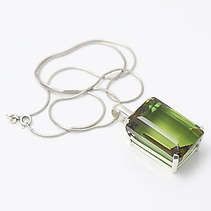 GEMHUB 925 Sterling Silver Emerald Cut Alexandrite Pendant, 120.00 Ct. Loose Gemstone Healing Crystal Pendant For Mother Day Gift Idea