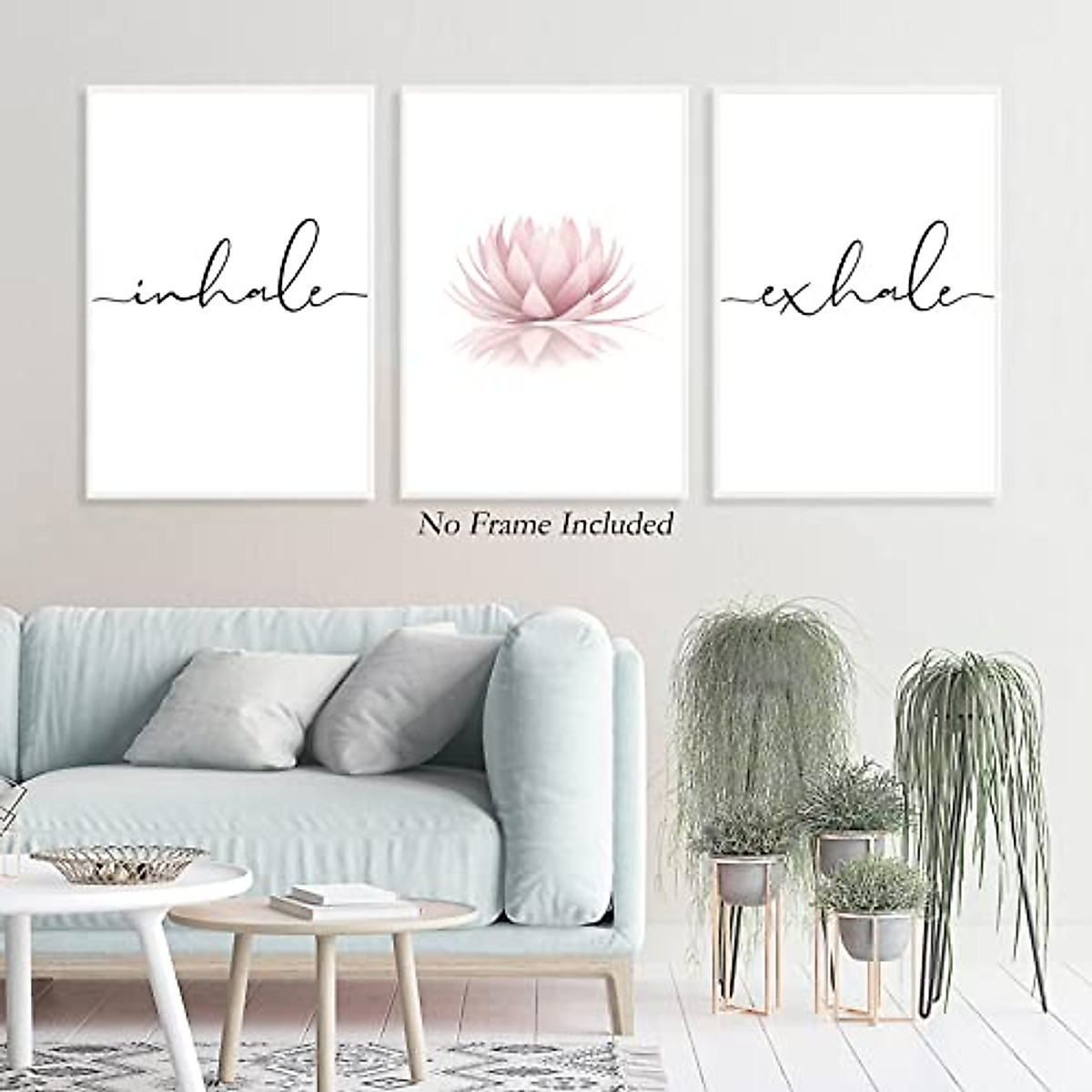 Inhale Exhale Wall Art Decor - Inhale Exhale Canvas Wall Art Zen Pictures Wall Art Yoga Pink Lotus Wall Art Meditation Poster Artwork for Living Room Bedroom 16x24 Inch (set of 3) Unframed