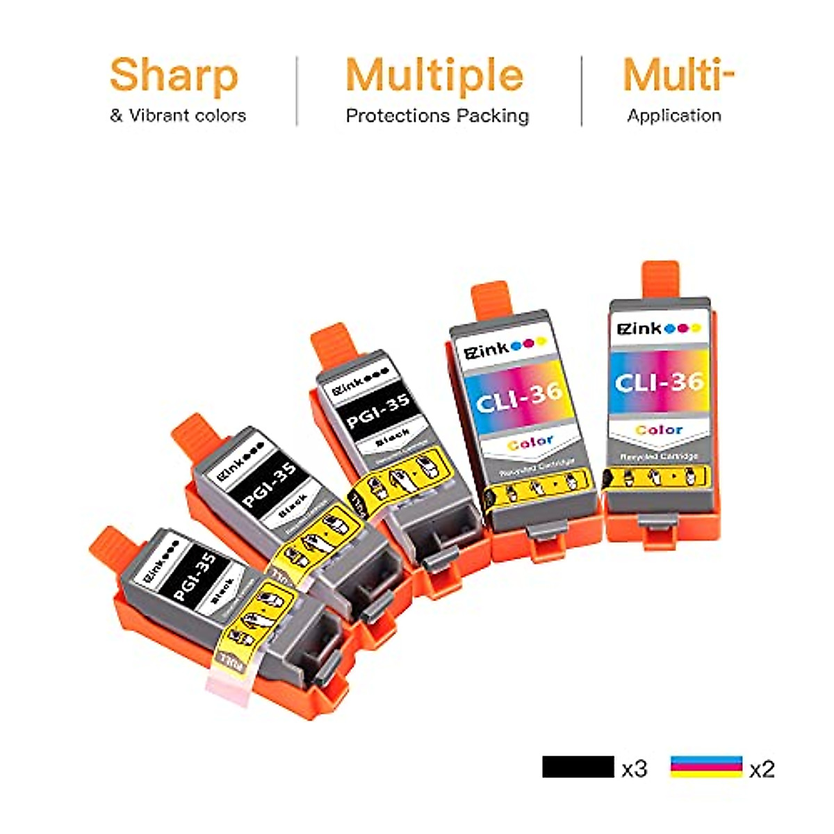 E-Z Ink (TM Compatible Ink Cartridge Replacement for Canon PGI-35 CLI-36 PGI35 CLI36 to use with Pixma TR150 IP100 IP110 TR150 MINI260 MINI320 IP100 Printer (3 PGI-35 Black, 2 CLI-36 Color) 5 Pack