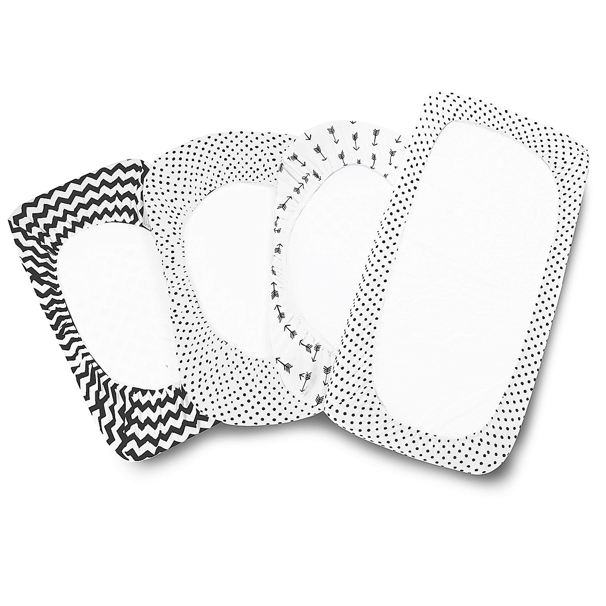 Bassinet Bed Sheets – Bassinet Fitted Sheets 4 Pack – 100% Jersey Knit Cotton Cradle Sheets – Bassinet Bedding for Standard Size Oval or Rectangular Bassinet Pads – Bassinet Sheet for Boy & Girl