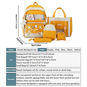 DUOBAOYU 5PCS Kawaii Backpack Set with Cute Pendants and Pins Accessories Cute Aesthetic Rucksack 17in School Bags Bookbag (Yellow2, 17in)
