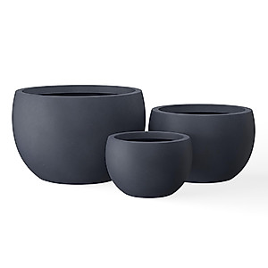Kante 19.9",15.7",11.8" Dia Round Concrete Planter Set of 3, Outdoor/Indoor Large Bowl Plant Pots with Drainage Hole and Rubber Plug for Garden Patio Balcony Home, Charcoal