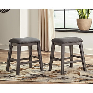 Signature Design by Ashley Caitbrook Rustic 24.4" Counter Height Upholstered Barstool, 2 Count, Gray