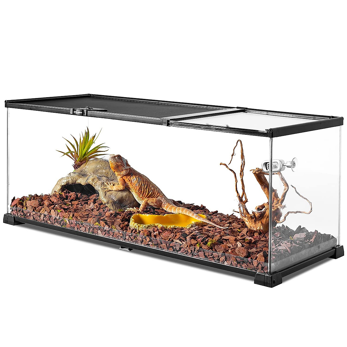 REPTI ZOO 20 Gallon Reptile Glass Terrarium Easy Clean Tank 30" x 12" x 12" Dual Top Sliding Top Cover for Reptile Snake Hamster Hedgehog Small Animals (Knock-Down)