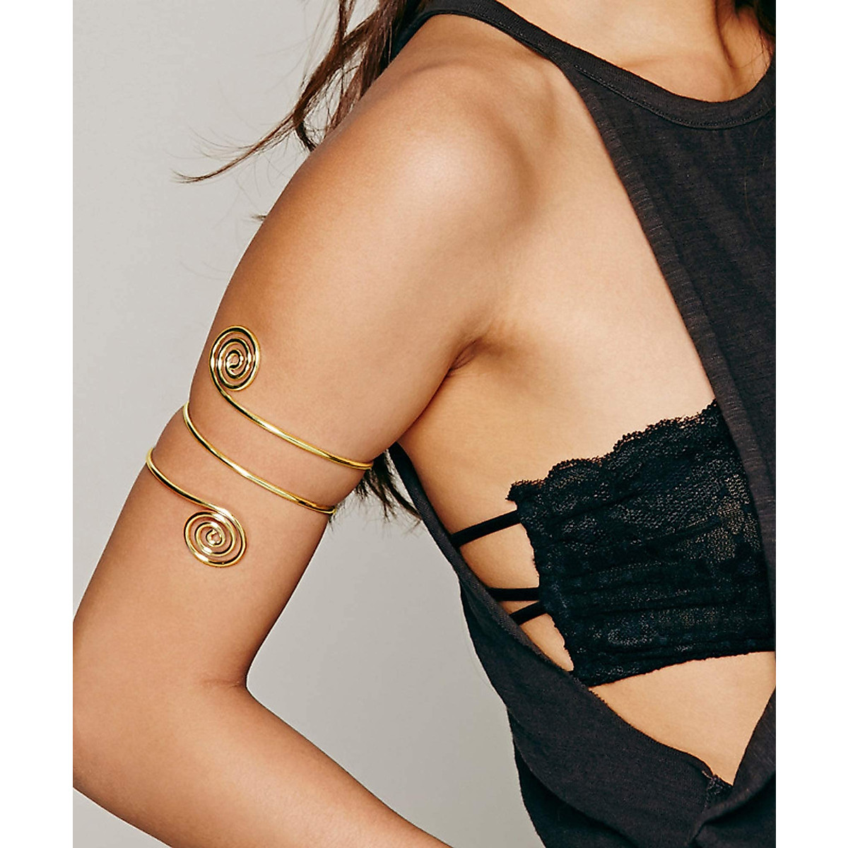 BOMAIL 6 Pieces Arm Cuff Upper Arm Band Cuff Bracelet Minimalist Simple Swirl Open Wide Wire Bracelets for Women Adjustable Arm Bangle Bracelets Set