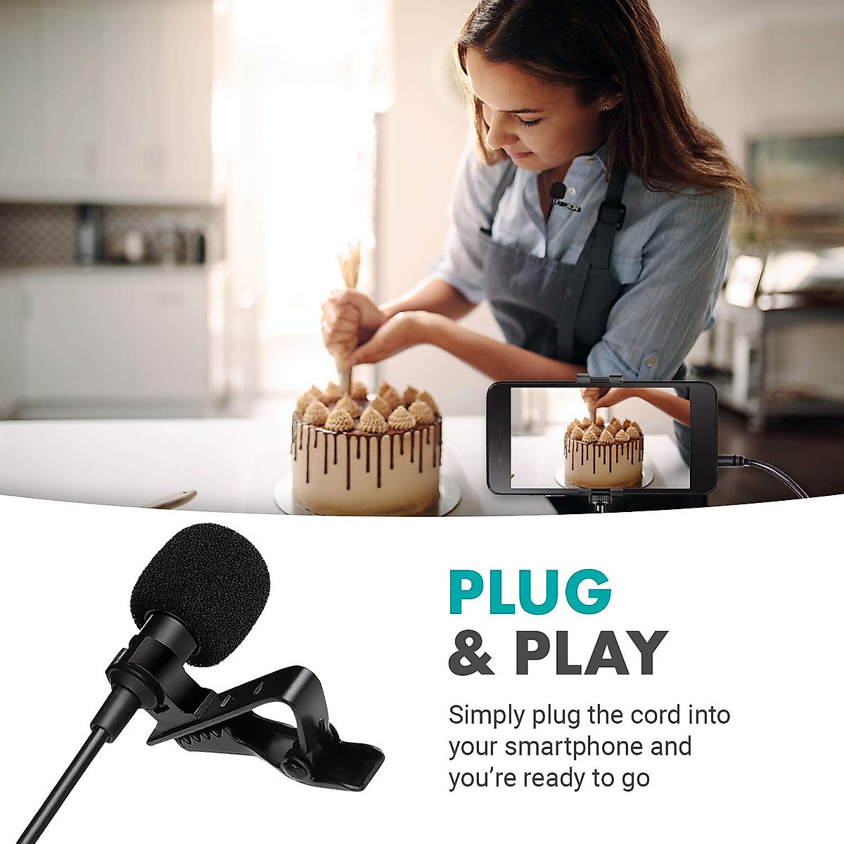 Movo LV1 Lavalier Lapel Clip on Microphone for Cameras, Camcorders and Smartphones Compatible with iPhone and Android Perfect Lav Mic for Filming Podcast, Vlogging and YouTube videos