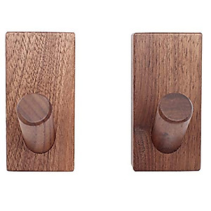 Gullor 2 PCS Natural Wooden Coat Hooks, Wall Mounted Wall Hook Rack, Decorative Craft Clothes Hooks - Black Walnut