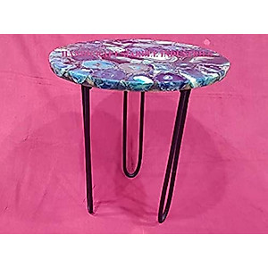 12" Inch Agate Table, Round Blue Agate Coffee Table with Hair Pin Style Metal Base, Stone Coffee Table, Agate Table Top, Agate Round Coffee Table, Agate Side Table Home Decor