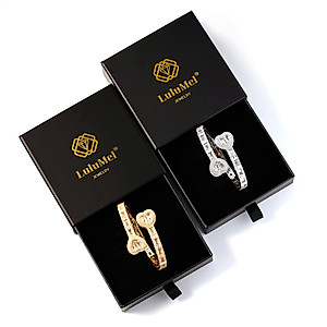 Lulu Mel Iced Out Baguette Diamond Bracelet Jewelry for Women, Hip Hop Mens 14k Gold Silver Plated Cubic Zirconia Bangle Bracelet, Men Heart Cuff Bracelet With Jewelry Box (Silver Heart, 8inch)