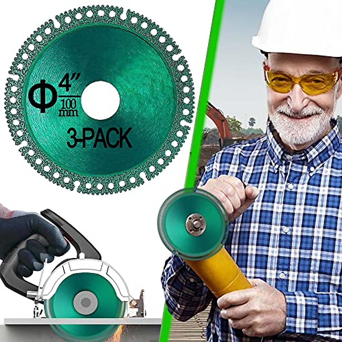 Indestructible Disc 2.0 - Cut Everything in Seconds, Indestructible Disc for Angle Grinder, 4" x 1/25" x 4/5” Diamond Cutting Wheels for Smooth Cutting, Chamfering, Grinding of All Materials (3-Pack)