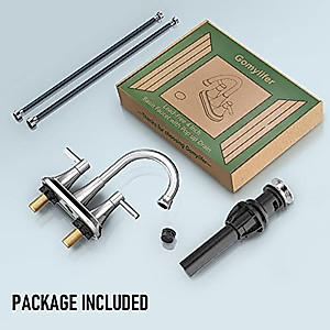 Bathroom Faucets for Sink, Gomylifer Bathroom Sink Faucet 2 Handle，4 Inch Centerset Sink Faucet with Pop Up Drain and Supply Hoses,Stainless Steel 360 Swivel Spout, Lead-Free, Brushed Nickel