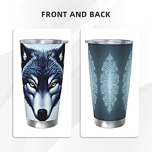 WXZYFP Car cup (single silver rim), can use a straw or drink directly, easy to use.Fierce wolf head