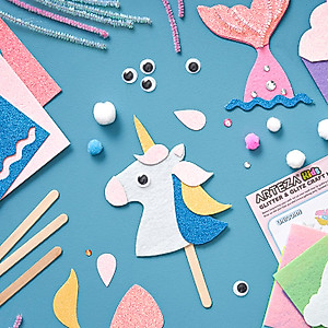 Arteza Kids Felt Kit, 422 Pieces, 21 Pre-Cut Glitter & Glitz Shapes, Assorted Felt Sheets, Glitter Mini-Pieces, Chenille Stems, and Accessories, Educational Kids’ Craft Supplies to Inspire Creativity