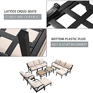 Festival Depot 12 Pieces Patio Conversation Set Sectional Sofa Armchair Ottoman with Thick Cushions and Side Coffee Table All Weather Metal Outdoor Furniture for Deck Garden, Beige