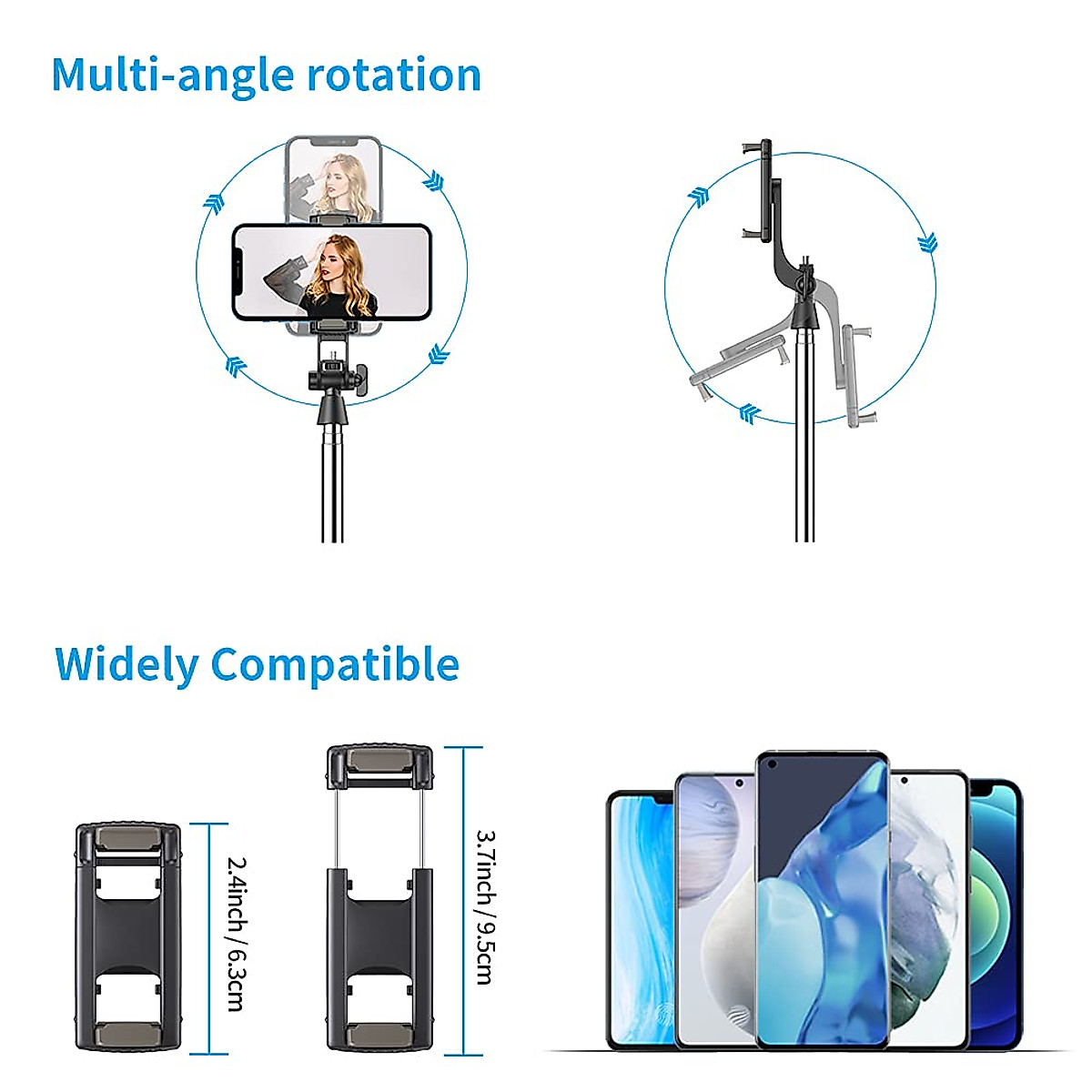 K&F Concept 61'' Bluetooth Selfie Stick Tripod, Extendable Selfie Stick with Wireless Remote & Mini Tripod Stand, Stainless Steel 360° Rotation Phone Holder for iPhone Samsung Android