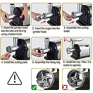AAOBOSI Electric Meat Grinder 【3000W Max 】Heavy Duty Stainless Steel Meat Mincer with 3 Grinding Plates, 3 Sausage Stuffer Tubes & Kubbe Attachments,Easy One-Button Control