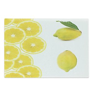 Ambesonne Lemon Cutting Board, Ripe Exotic Sour Citrus Fruit Lemon Leafage Lemonade Food Photo, Decorative Tempered Glass Cutting and Serving Board, Large Size, Lime Green