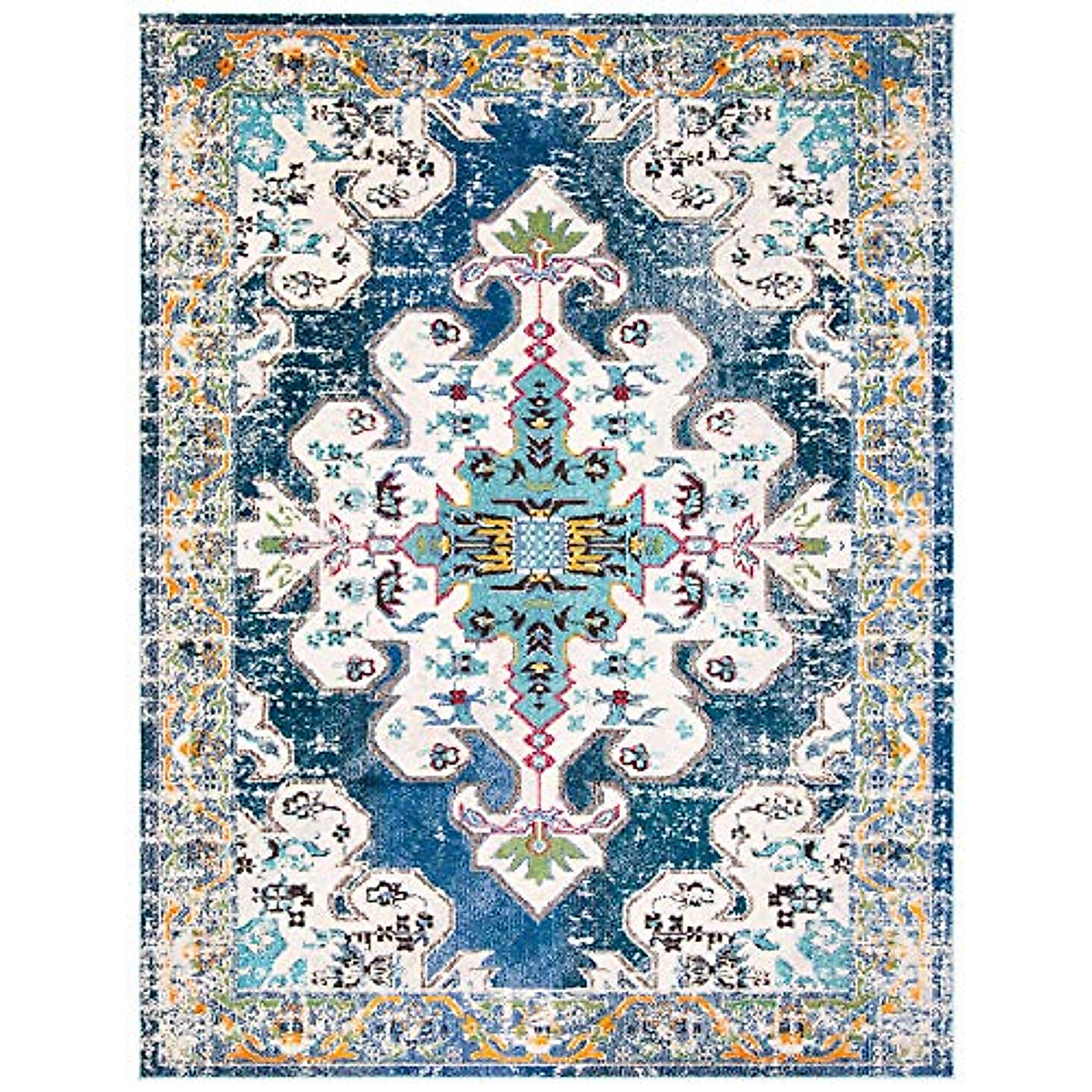 SAFAVIEH Madison Collection Area Rug - 10' x 14', Navy & Grey, Boho Chic Medallion Distressed Design, Non-Shedding & Easy Care, Ideal for High Traffic Areas in Living Room, Bedroom (MAD452M)