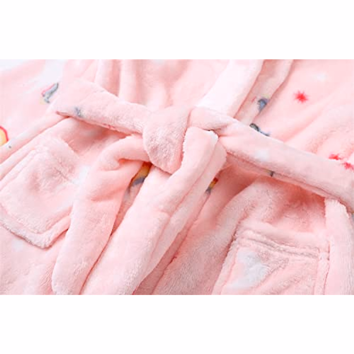 Umeyda Girls Robe, Soft Fuzzy Fleece Printed Hooded Bathrobe Cute Sleepwear for Kids, Rainbow Peach Pink, 12-18 Months = Tag 90