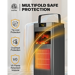 2023 Space Heater with 3D Bonfire, 1500W Electric Room Heater with Thermostat, Remote Control Ceramic Desk Heater with Timer, Small Personal Heater Fan for Bedroom, Large Room, Home, Office, Indoor